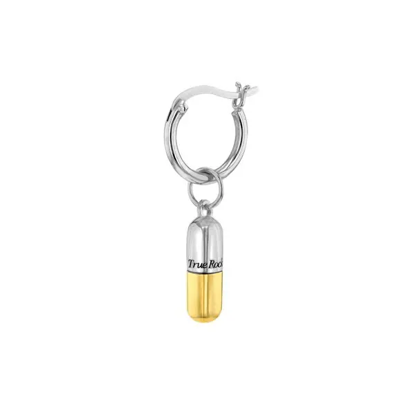 TRUE ROCKS 18kt Gold Plated And Sterling Silver Mini Pill Charm Hoop Earring - Gold/silver