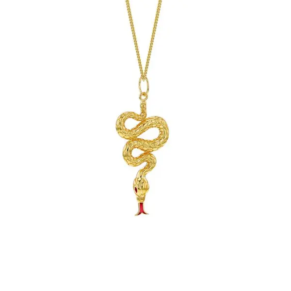 TRUE ROCKS Gold And Red Enamel Snake Pendant - Gold/red