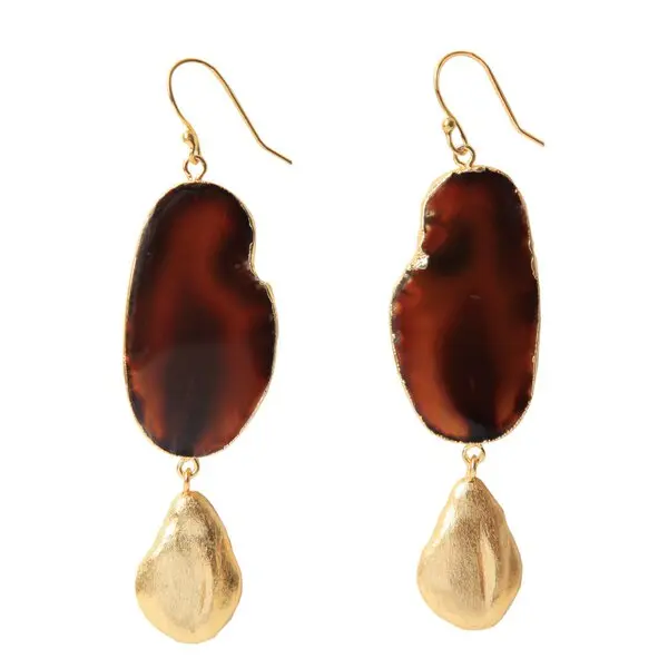 YAA YAA LONDON Statement Agate And Gold Plated Drop Earrings - Gold/brown