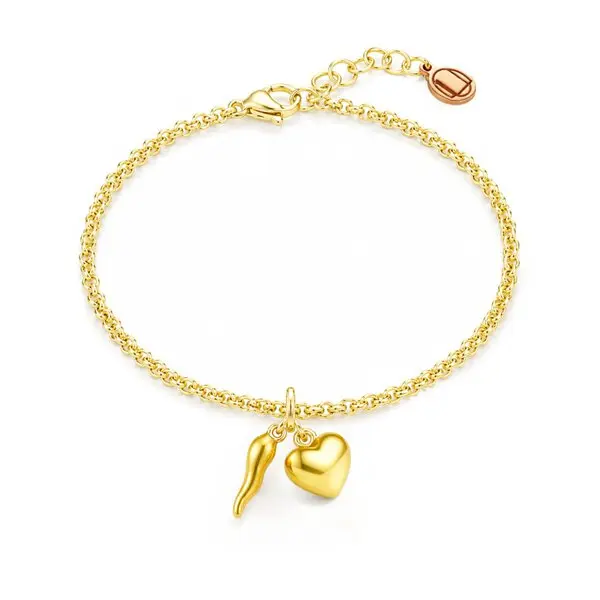 UNALOE Vermeil Cornicello And Heart Charm Bracelet - Gold