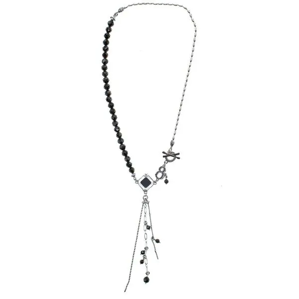 GEM KINGDOM Sterling Silver Fringe Necklace - Silver/black