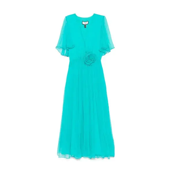 NISSA Floral-appliqué Silk Midi Dress