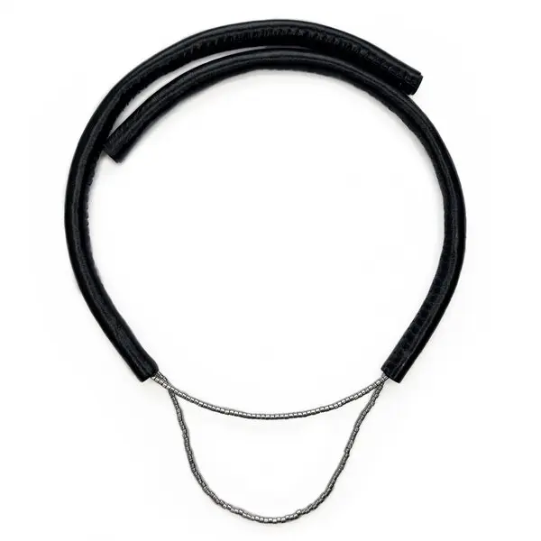 WAIWAI Leather Choker With Glass Beads - Black/silver