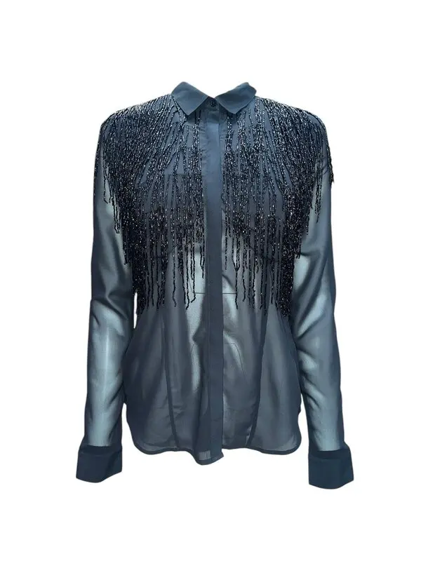 ANY OLD IRON Beaded Fringe Button Down Shirt