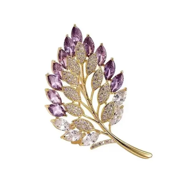 ANGEL BAROCCO Crystal Leaf Brooch - Purple