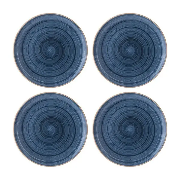 Turgla Home Dusk Round Porcelain Plate Set Of Four - Blue
