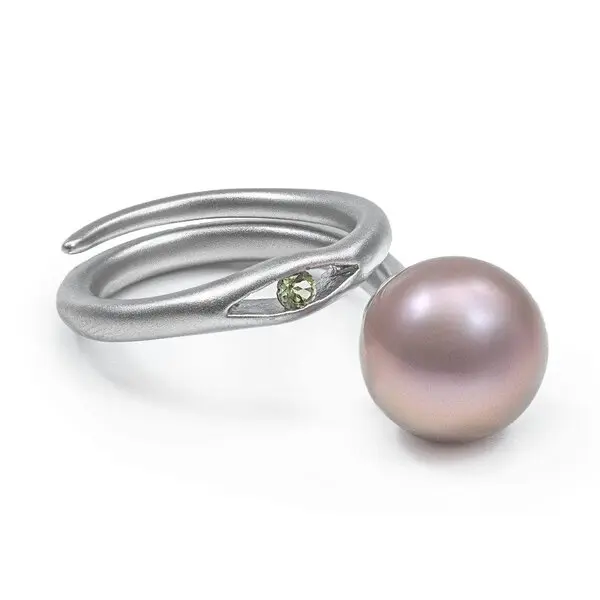 GERMAN KABIRSKI Spiral Ring With Pearl And Peridot - Purple/silver