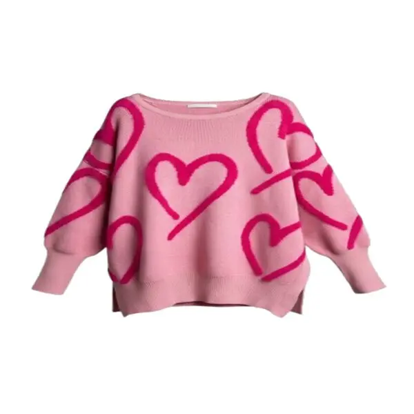 Saachi Heart Motif Pullover Sweater - Pink