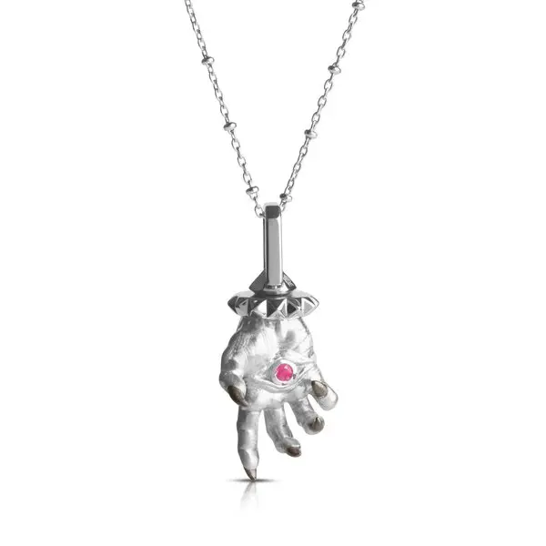 KASUN Hand Of The Protector Pendant With Ruby - Silver