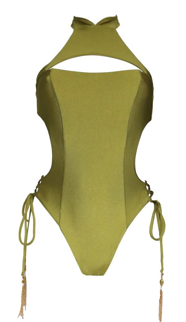MARQUISE SWIM Mao String One Piece Halter Swimsuit - Green