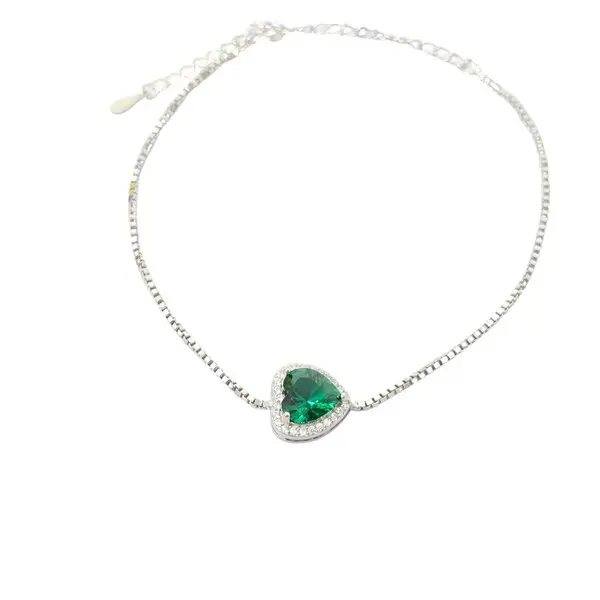 HARFI Heart Charm Sterling Silver Bracelet - Green/silver