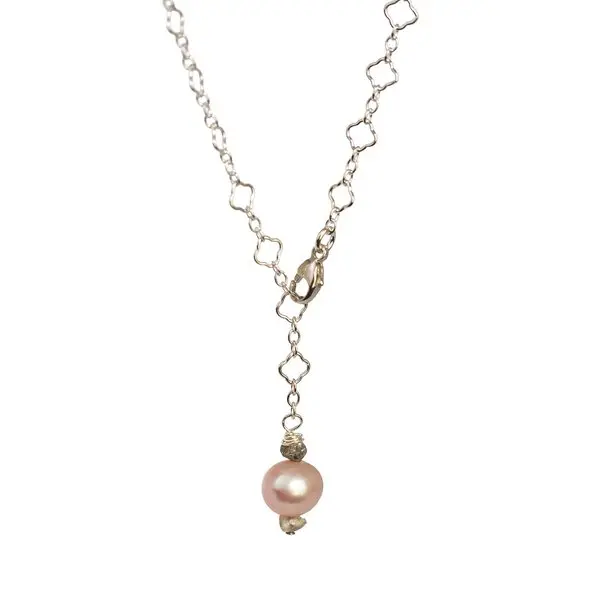 AMONTA Rose Pearl And Uncut Diamond Sterling Silver Necklace - Pink/silver/grey