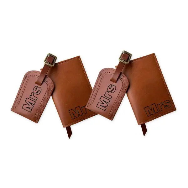 VIDA VIDA Handmade Leather Passport And Luggage Tag Travel Set - Brown