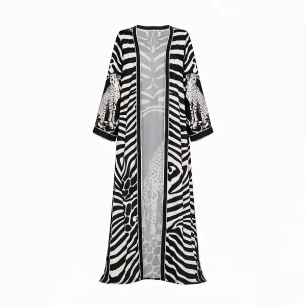 ANNIA LOUISA Black / White Tanzania Inspired Open Front Kaftan - Black/white