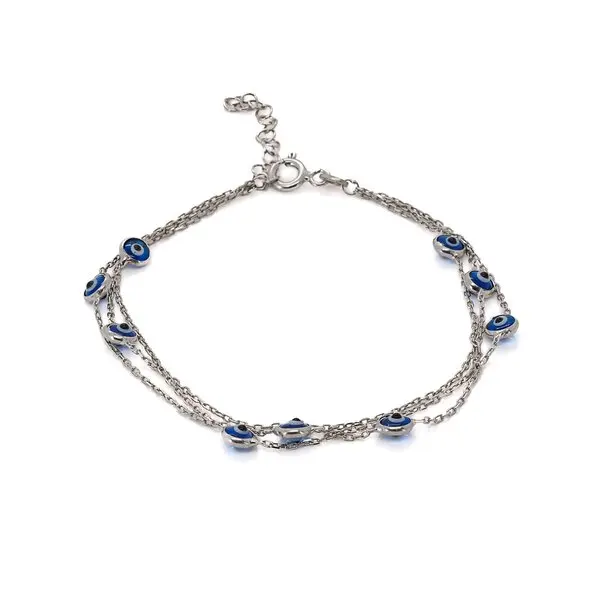 EBRU JEWELRY Triple Chain Evil Eye Sterling Bracelet - Silver