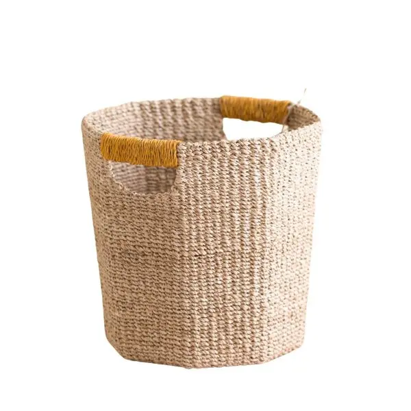 Likhâ Natural Octagon Basket With Mustard Handle Handwoven Bin - Orange