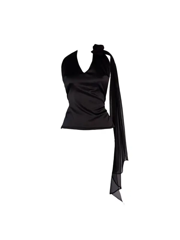 JANE GALA Silk Charmeuse Halter Top With Chiffon Drape