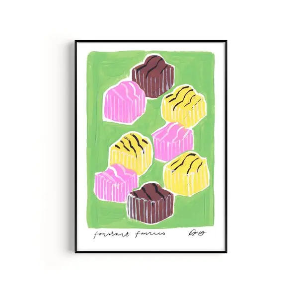 NATALIE CASS ART Fondant Fancies Hand Painted Art Print A2 - Green