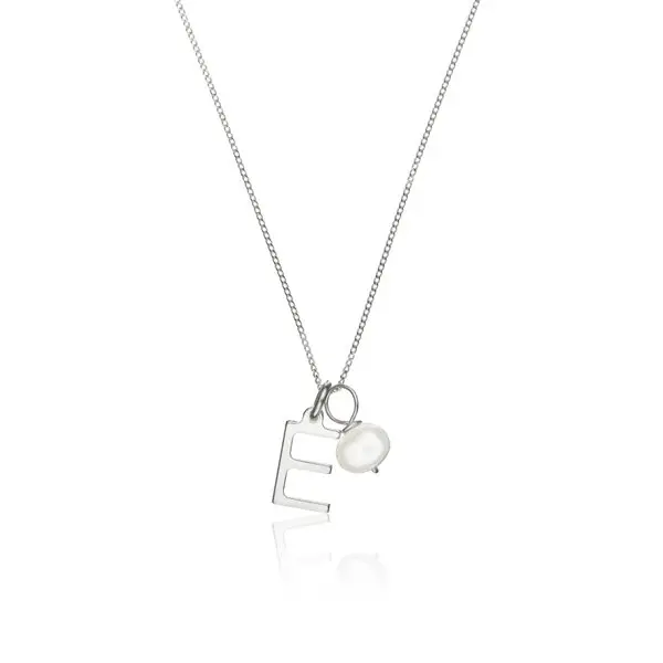 LILY & ROO Initial And Pearl Drop Necklace - Silver