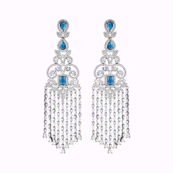 MERAKI BY RASHMI BAJAJ Chandelier Cubic Zirconia Drop Earrings - Blue