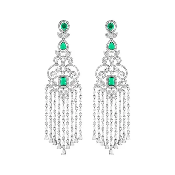 MERAKI BY RASHMI BAJAJ Chandelier Cubic Zirconia Drop Earrings - Green