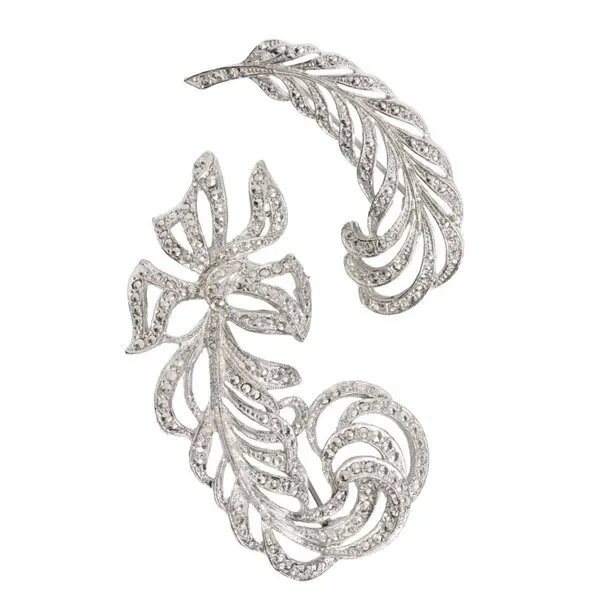 CARAMEL VINTAGE JEWELLERY Plated Crystal Flourish Brooch - Silver