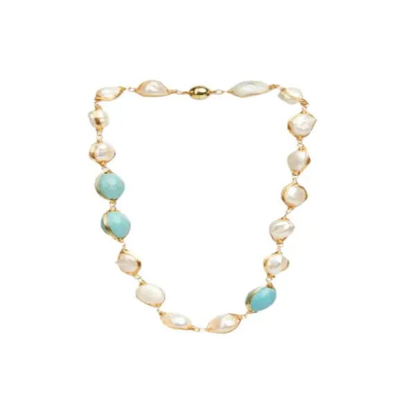 Saachi Gold Baroque Pearl And Turquoise Necklace - Gold/white
