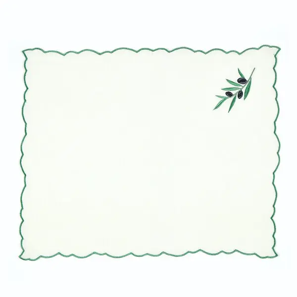 KM HOME COLLECTION Olive Embroidery Linen Placemat Set Of 2 - Green