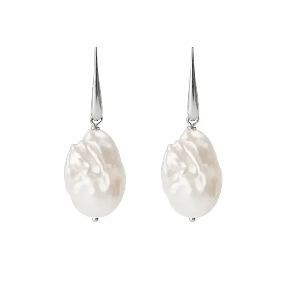 UNALOE Sterling Silver Baroque Pearl Drop Earrings - Silver/white