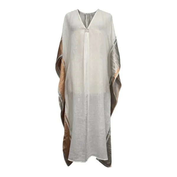 JOSHI Linen Kaftan With Metallic Border - White