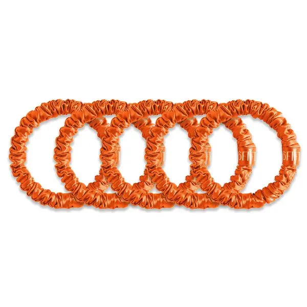 6FIFTYTWO® Pure Mulberry Silk Slim Scrunchies Set Of 5 - Orange
