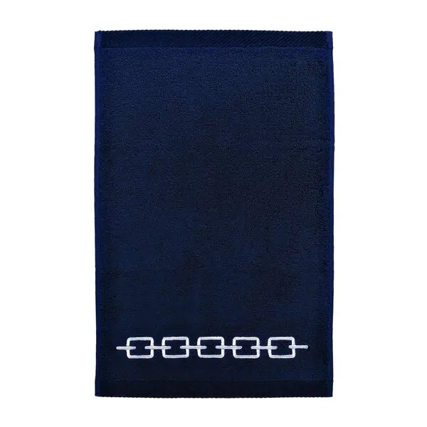 KM HOME COLLECTION Blue / White White Chain Embroidery Hand Towel - Blue/white