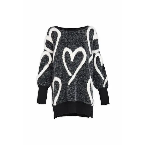 Saachi Whimsical Heart Sweater - Black/white
