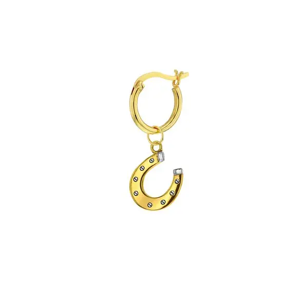 TRUE ROCKS Two-tone Horseshoe Charm Hoop Earring - Gold