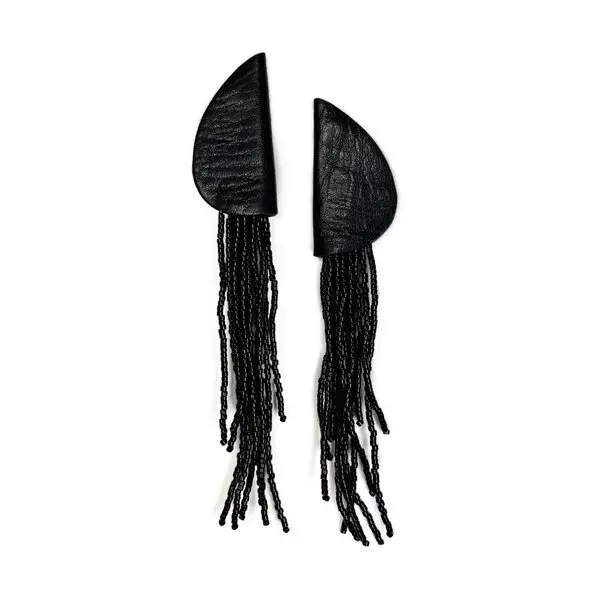 WAIWAI Flowline Beaded Dangle Earrings - Black