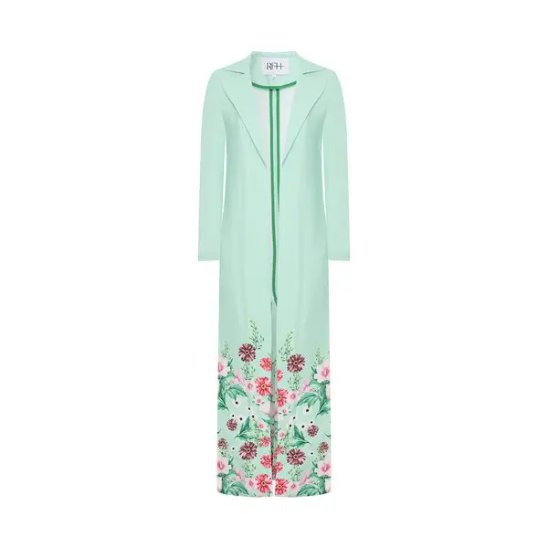 ROQAIA FASHION HOUSE Floral Hem Kaftan Jacket - Green