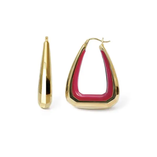 GOLD & HONEY Pink Flamingo Gem Cut Hoop Earrings - Pink/gold
