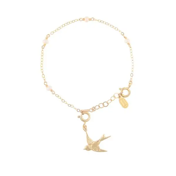 INARI JEWELLERY Tinsel Bracelet With Freshwater Pearls And Sparrow Charm - Pink