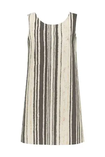 CONQUISTA Striped Sleeveless Dress With Belt - Grey