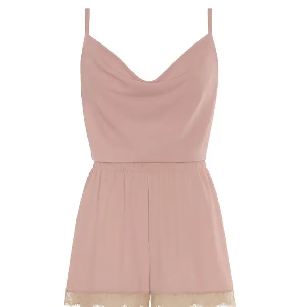 NOBLESSE OBLIGE Lace Trimmed Romper - Pink