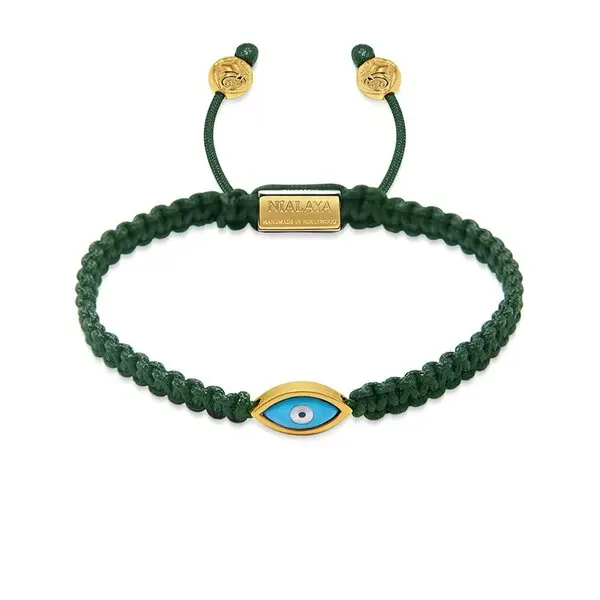 NIALAYA JEWELRY Gold Evil Eye Dark Green String Bracelet - Gold/green/blue