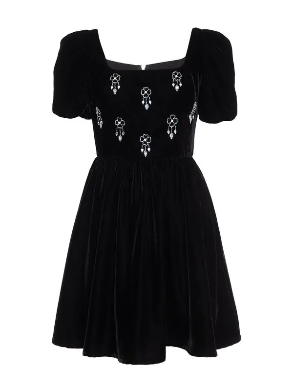 ROSE & NANCY Jolene Hand Embellished Velvet Mini Dress - Black