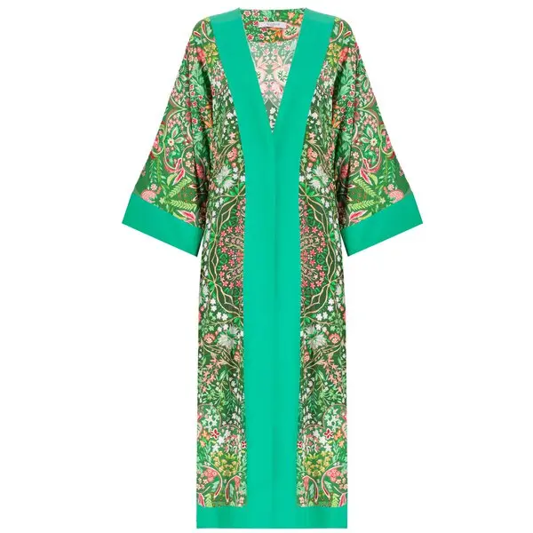 TEODORA MILANO Saint Tropez Printed Silk Kimono - Green