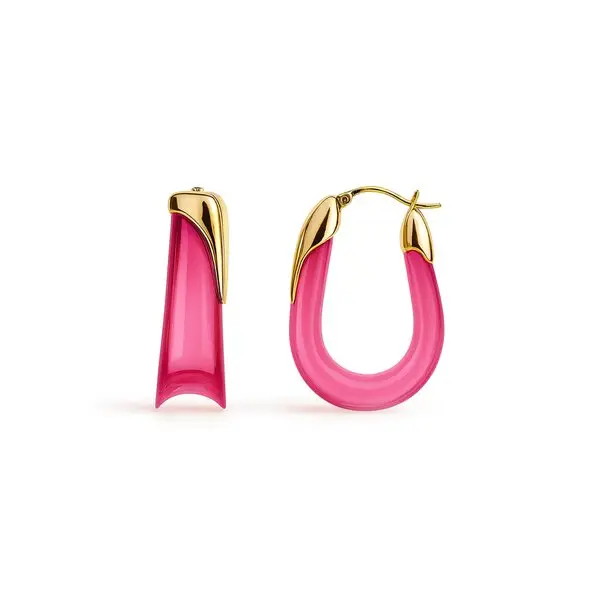 GOLD & HONEY Sculpted U Lucite Hoop Earrings With Pink Tourmaline - Pink/gold
