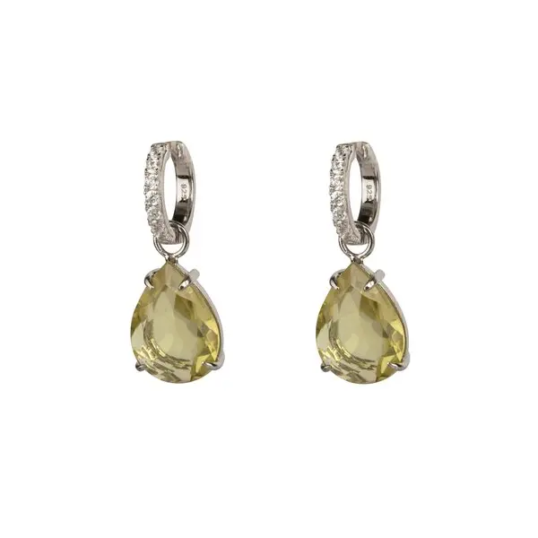 Bounkit Silver Paisley Huggie Earrings With Lemon Quartz - Silver/yellow