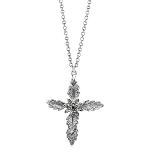 UNALOE Silver Cross Amen Necklace With Emerald - Silver/green