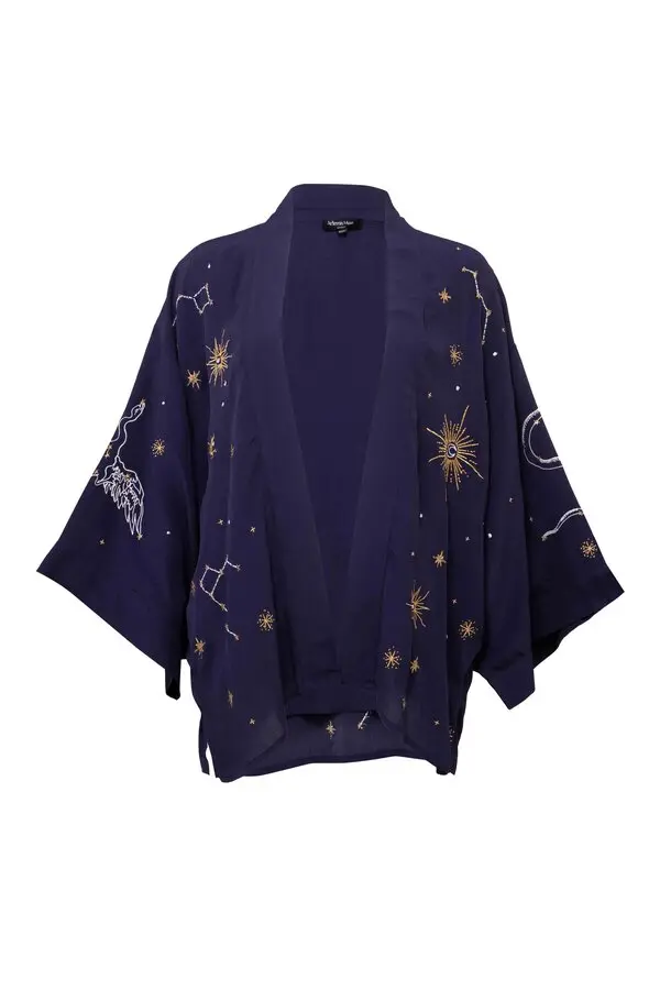 ARTEMIS MUSE Cosmos Embroidered Short Kimono - Blue