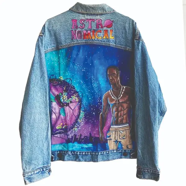 QUILLATTIRE Astronomical Hand-painted Denim Jacket - Blue