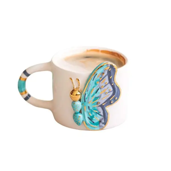 ANATOLIACRAFT Turquoise Butterfly Handmade Ceramic Mug - Blue