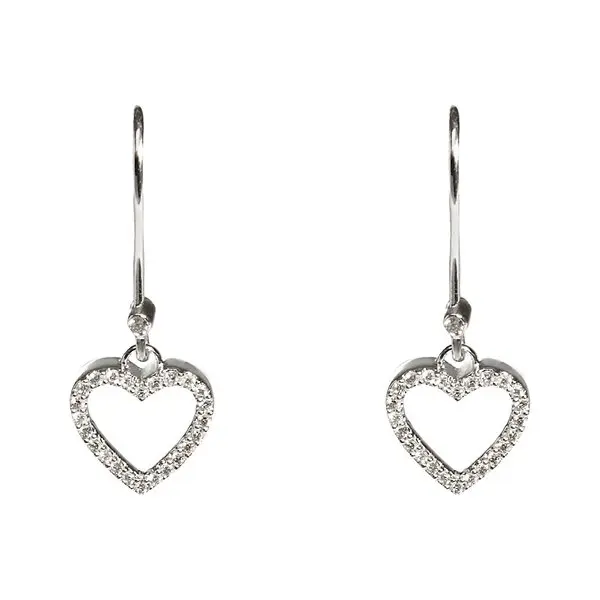 KAIZARIN 18k White Gold Diamond Heart Dangle Earrings - Silver